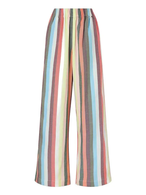 MARRAKSHI LIFE Palazzo Striped Cotton Wide-leg Pants - Multi