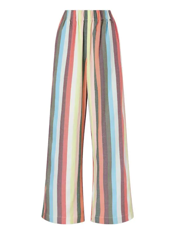 MARRAKSHI LIFE Palazzo Striped Cotton Wide-leg Pants - Multi