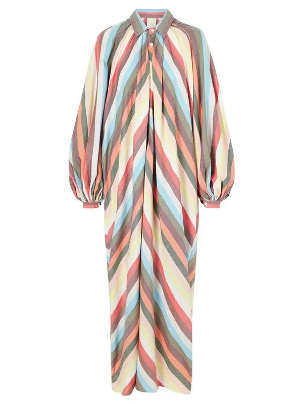 MARRAKSHI LIFE Balloon Sleeve Striped Cotton Maxi Dress - Multi