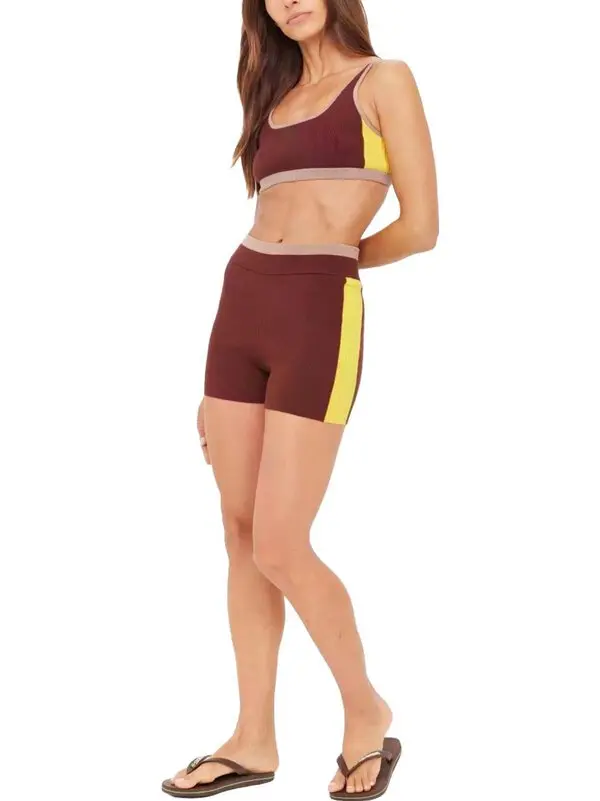 The Upside Montage Side-stripe Ribbed Knit Shorts - Brown