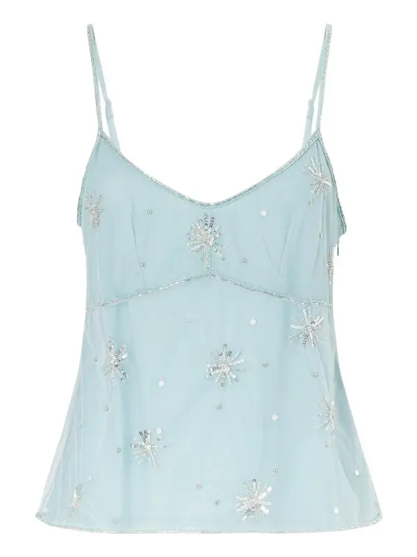 Staud Azzurra Embellished Tulle Camisole - Blue
