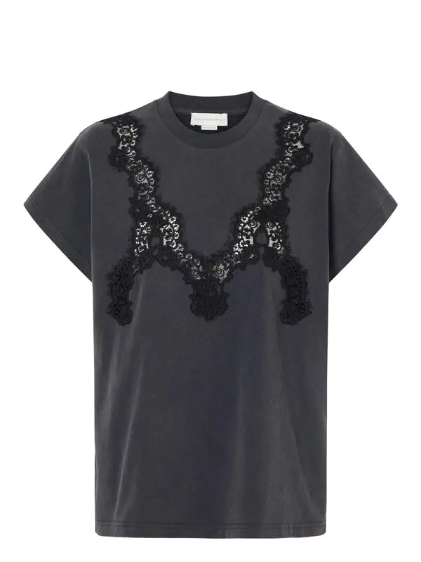Stella McCartney Lace-trimmed Cotton-jersey T-shirt - Black