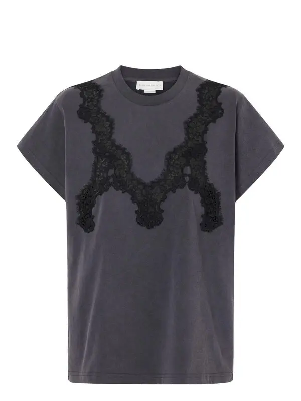 Stella McCartney Lace-trimmed Cotton-jersey T-shirt - Black
