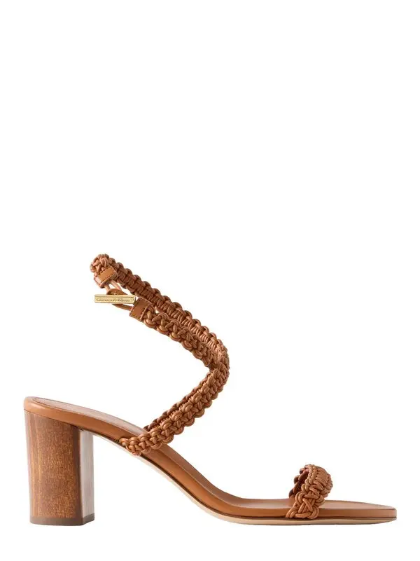 GIANVITO ROSSI Braided Leather Ankle Strap Sandals - Brown