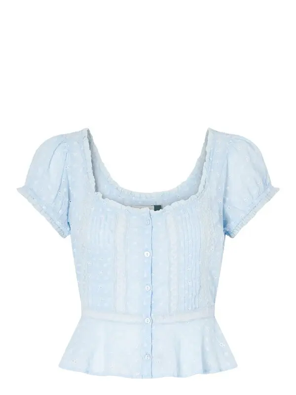 Rixo Sandi Cropped Broderie Anglaise Cotton Blouse - Blue