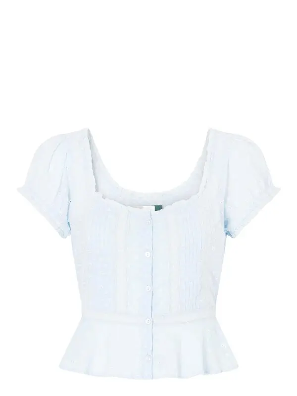 Rixo Sandi Cropped Broderie Anglaise Cotton Blouse - Blue