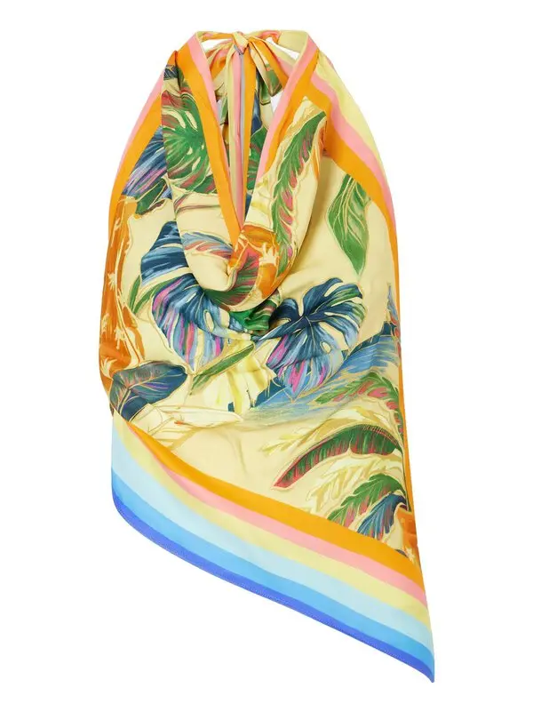 Farm Rio Rainbow Floral-print Satin Halter Top - Yellow