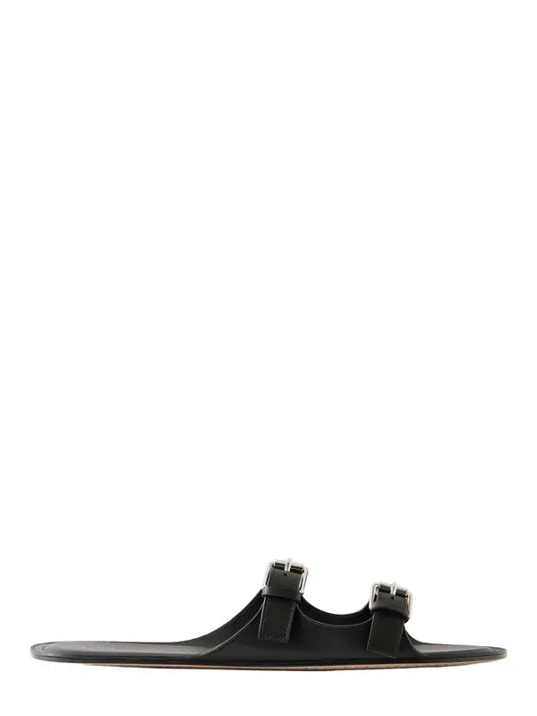 CHRISTEN Buckled Leather Flat Sandals - Black