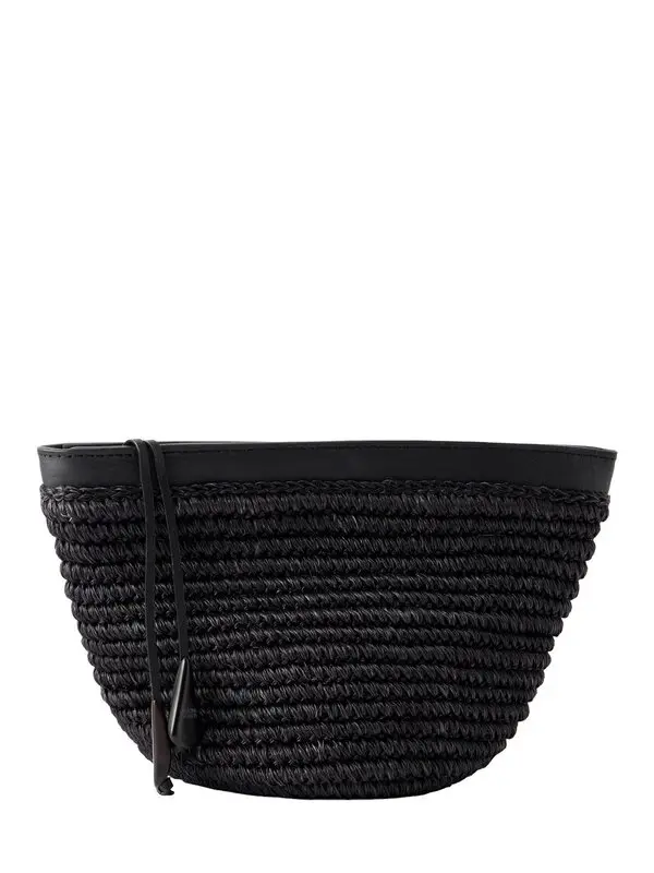 HUNTING SEASON Zip Clutch In Raffia With Leather Trim - Black