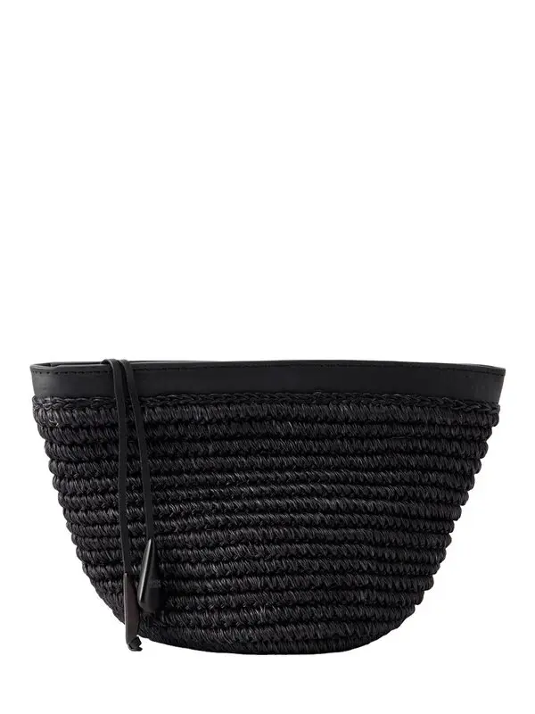 HUNTING SEASON Zip Clutch In Raffia With Leather Trim - Black