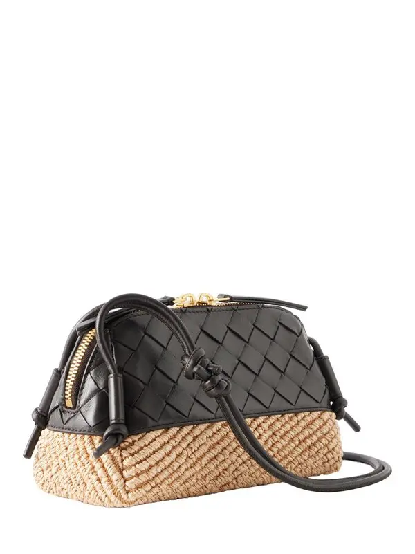 Bottega Veneta Concert Intrecciato Leather And Raffia Pouch - Neutrals