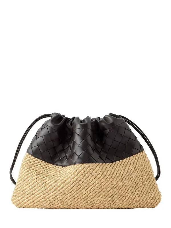 Bottega Veneta Medium Intrecciato Leather And Raffia Clutch - Neutrals