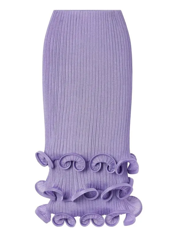 Carolina Herrera Tiered Ruffled Ribbed-knit Midi Skirt - Purple