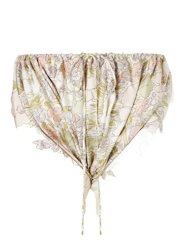 Calvin Klein Ruched Floral-print Silk Mini Shorts - Neutrals