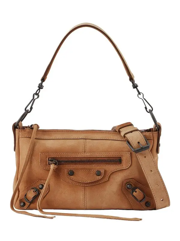 Balenciaga Le City Moto Mini Suede Shoulder Bag - Brown
