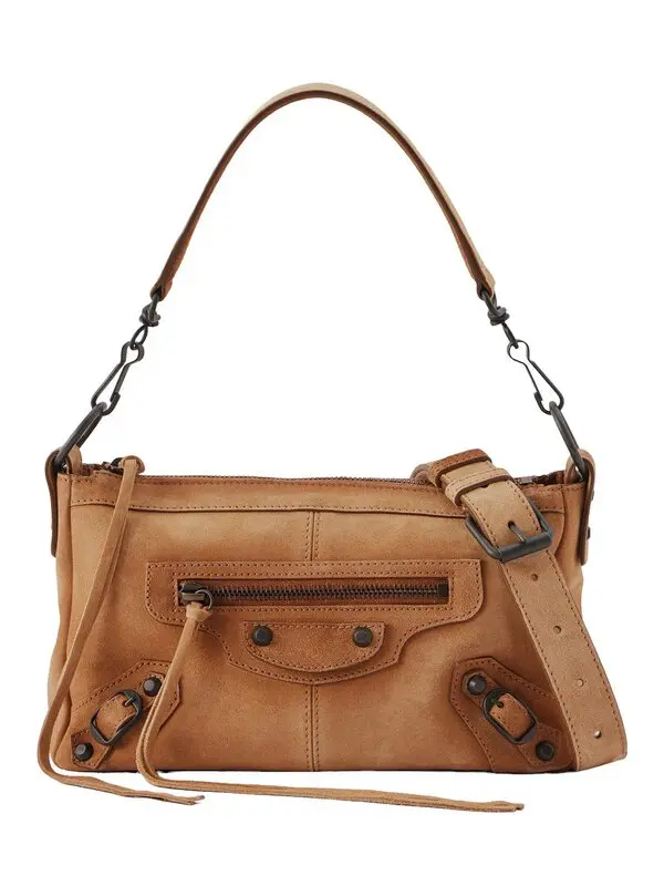 Balenciaga Le City Moto Mini Suede Shoulder Bag - Brown