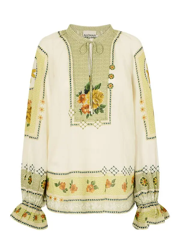 ALEMAIS Dixie Floral-print Ramie Top - Green