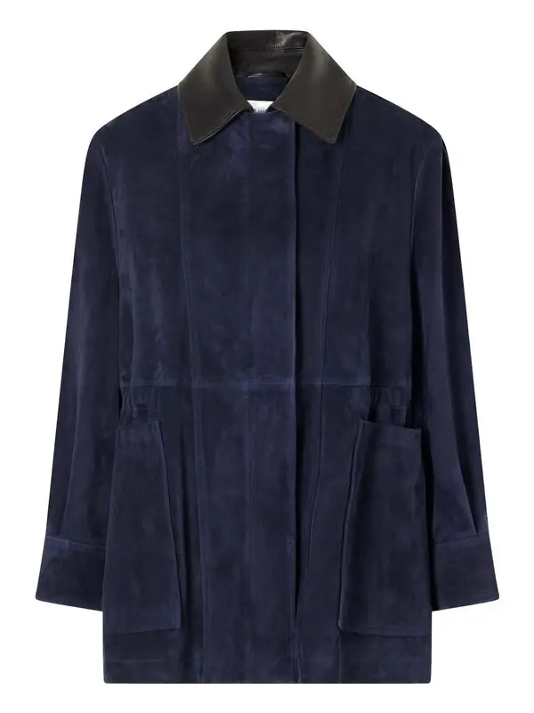 Nour Hammour Grange Gathered Suede Jacket With Leather Trim - Blue