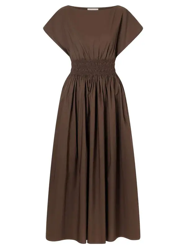 Matteau Shirred Organic Cotton-poplin Maxi Dress - Chocolate
