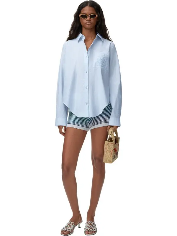 Loewe Relaxed Fit Cotton Blend Shirt With Anagram Embroidery - Light Blue
