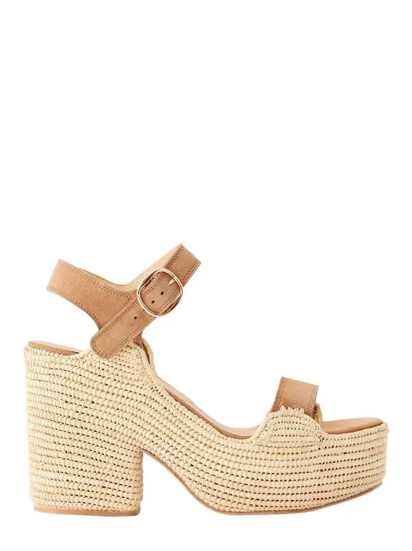 Gabriela Hearst Sardis Raffia-trimmed Suede Platform Wedge Sandals - Brown