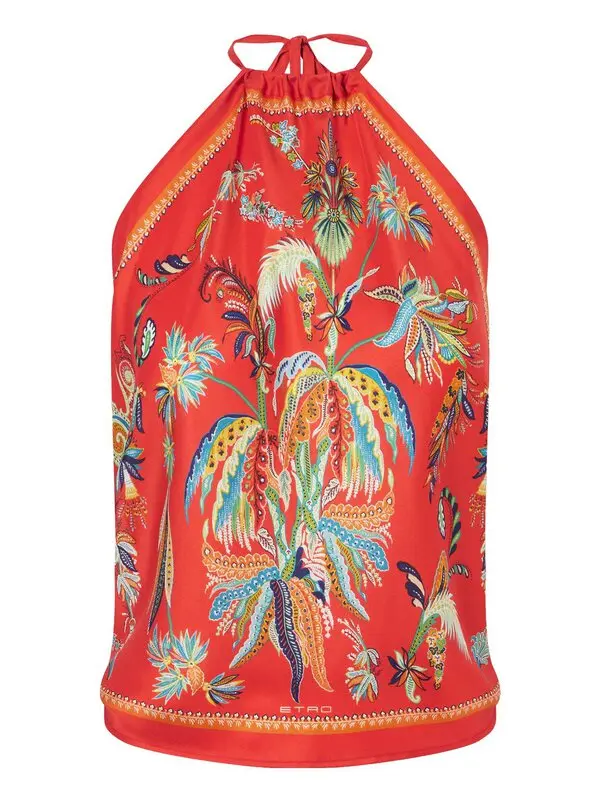 Etro Printed Silk-satin Halterneck Top - Red