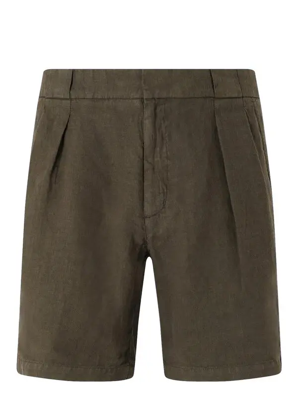 Mr P. Straight-leg Pleated Linen Shorts - Green