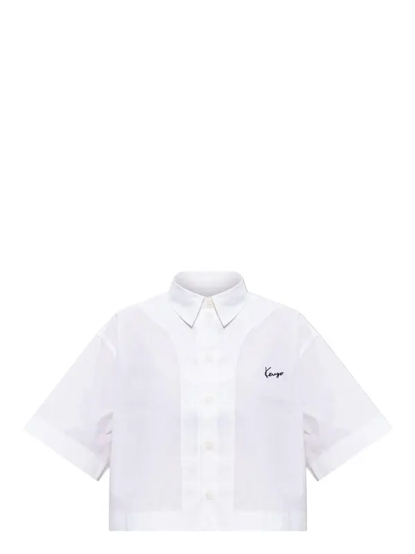 Kenzo Cropped Short Sleeve Shirt With Embroidered Logo - White
