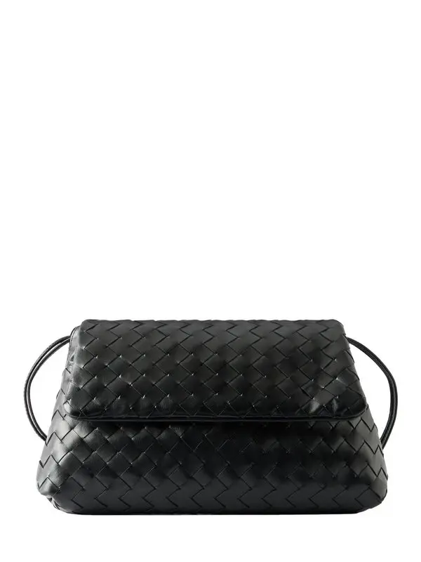 Bottega Veneta Giorno Intrecciato Leather Shoulder Bag - Black