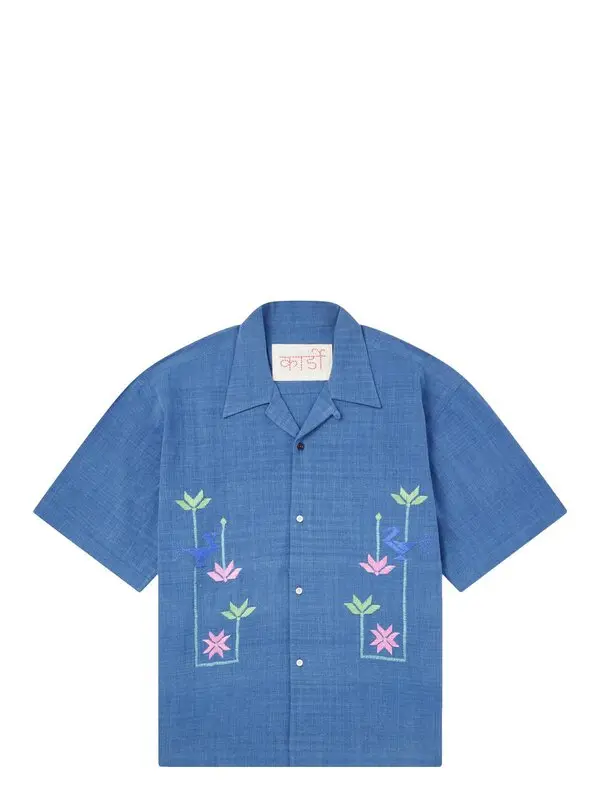 KARDO Rohit Embroidered Cotton Shirt - Blue