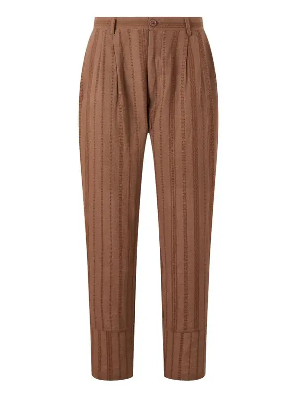 KARDO Antonio Straight-leg Striped Cotton-canvas Trousers - Brown