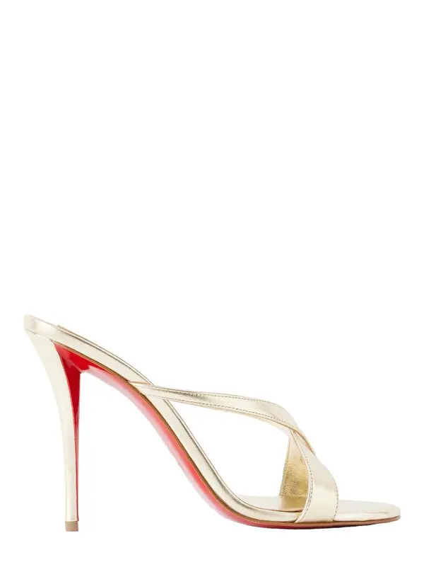 CHRISTIAN LOUBOUTIN Mulazee Cross 100 Metallic Leather Mules - Gold