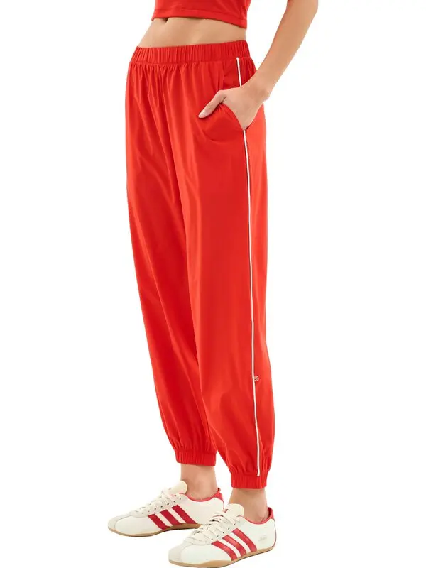 Splits59 Megan Woven Nylon Jogger With Piping - Lotus Red/creme