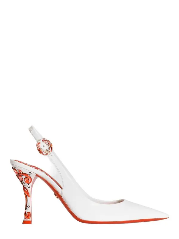 Dolce & Gabbana Patent Leather Slingback With Majolica Buckle - White