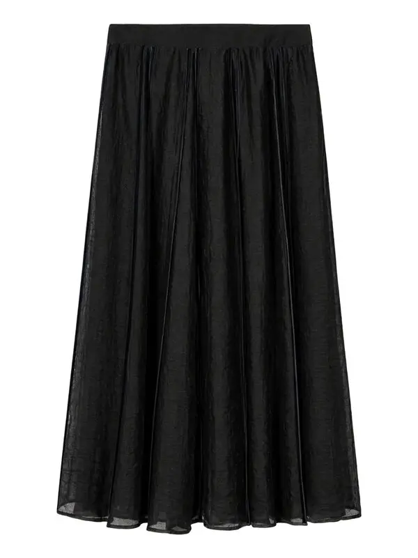 NOCTURNE Braid-trim Pleated Midi Skirt - Black