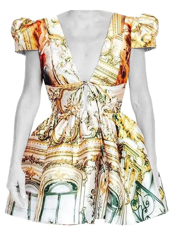 MAXJENNY Sculptural Puff Sleeve Mini Dress - White/gold