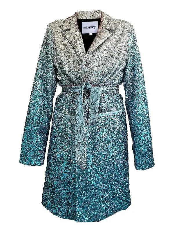 MAXJENNY Sequin Belted Coat - Blue