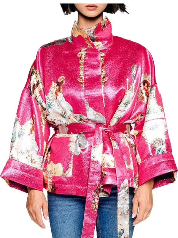 MAXJENNY Printed Metallic Jacquard Boxy Jacket - Pink