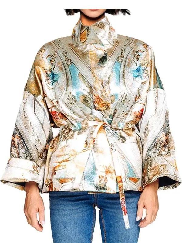 MAXJENNY Sculptural Boxy Jacket In Sicily Jubilee Print - White