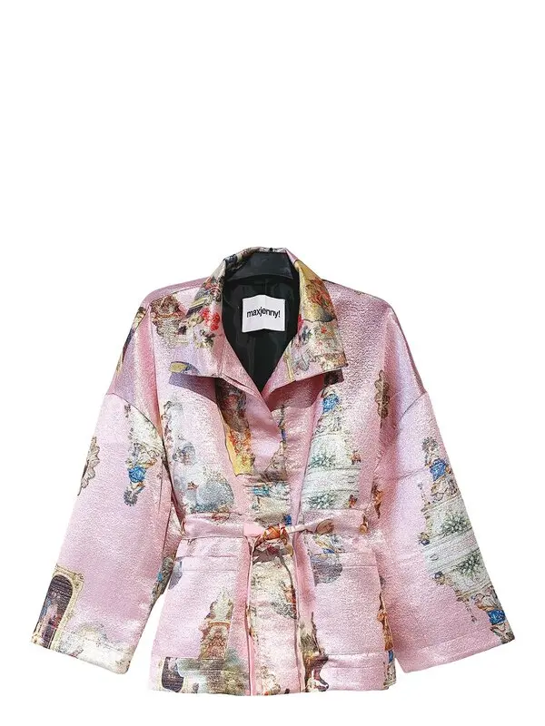MAXJENNY Square Boxy Jacket In Sicily Powder Print With Metallic Finish - Pink