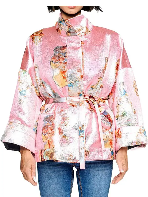 MAXJENNY Square Boxy Jacket In Sicily Powder Print With Metallic Finish - Pink