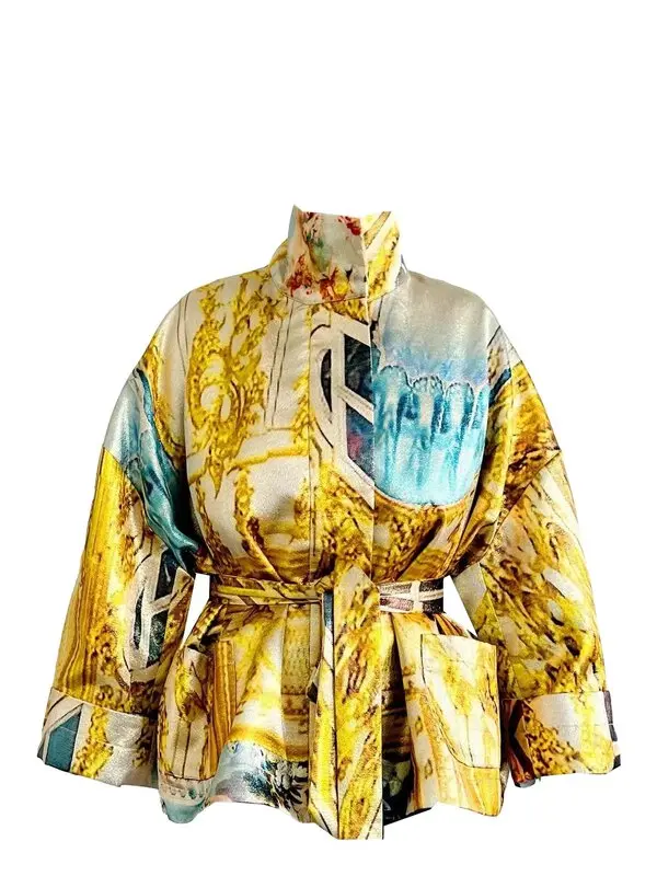 MAXJENNY Square Boxy Jacket With Print And Stand Collar - Gold