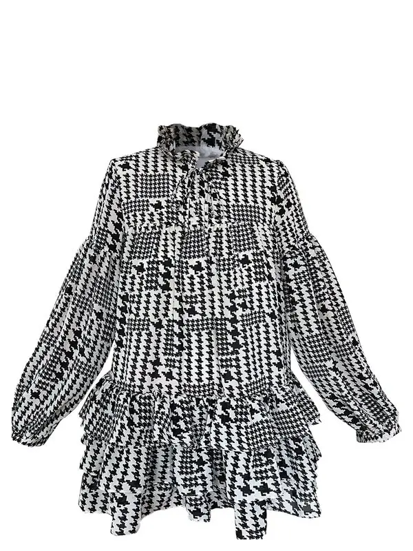 MAXJENNY Houndstooth" Chiffon Mini Dress - Black