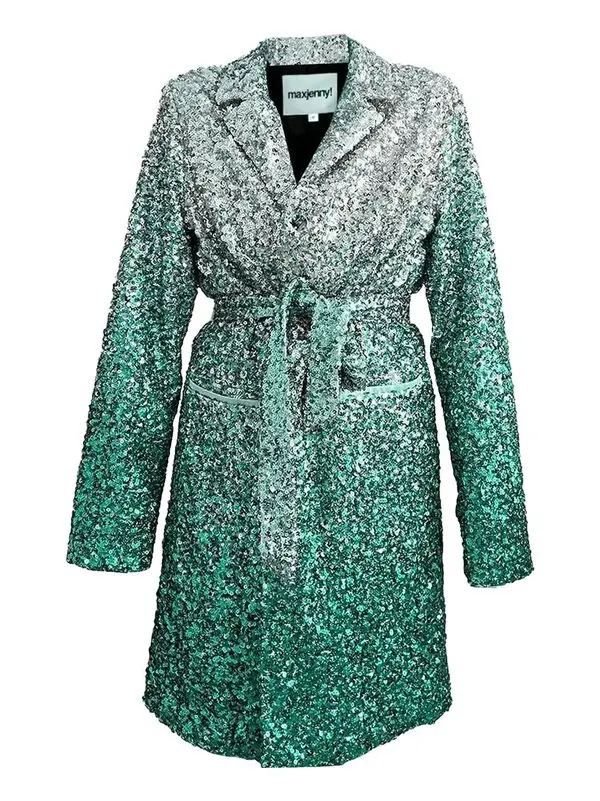 MAXJENNY Sequined Belted Coat - Green