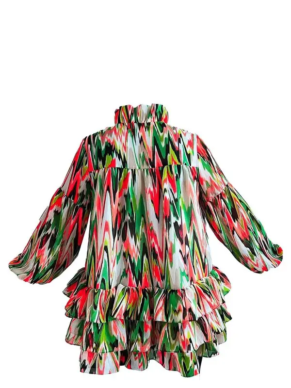 MAXJENNY Zigzag Print Chiffon Mini Dress - Green/orange