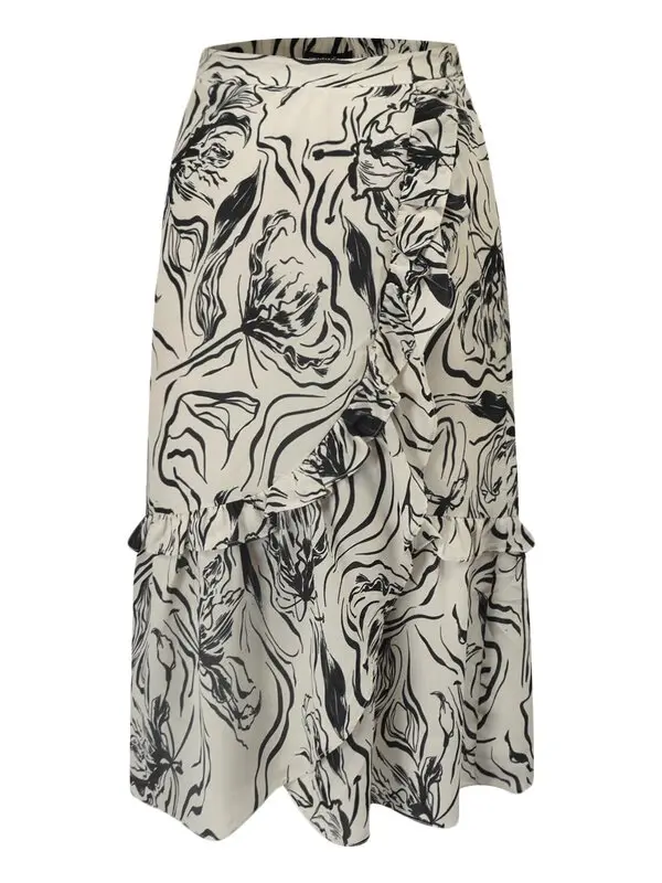 SMART AND JOY Flared Midi Skirt With Graphic Print - White