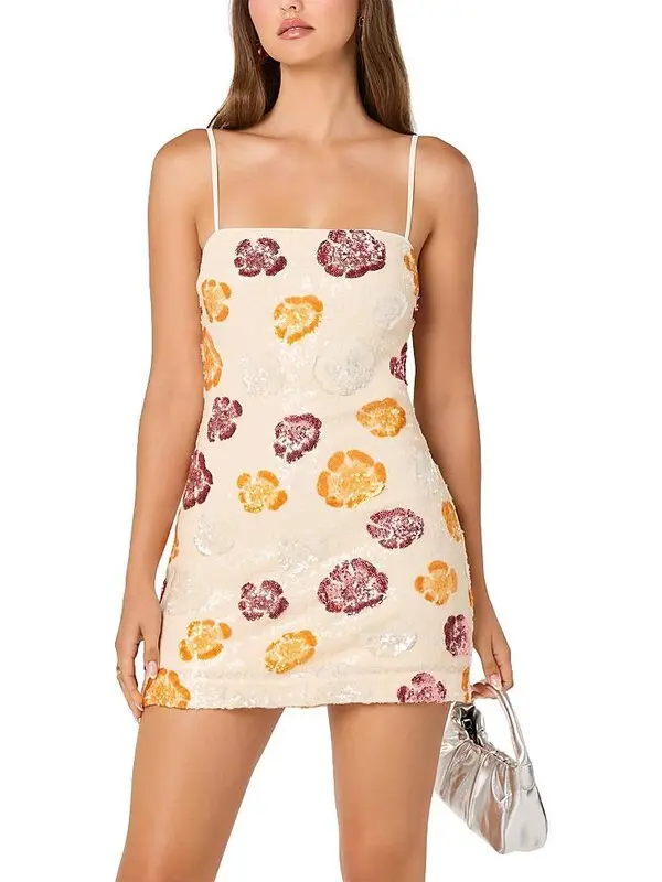 Astr The Label Abelia Sequinned Mini Dress - Ivory Multi