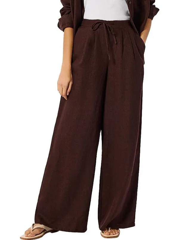 Whistles Wide Leg Linen Trousers - Brown