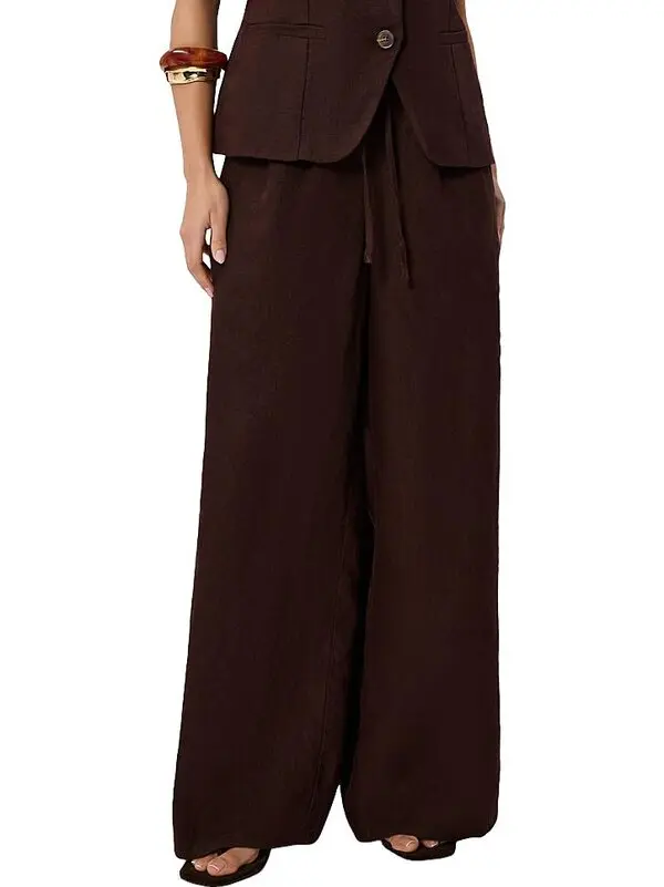 Whistles Petites Linen Wide Leg Trousers - Brown
