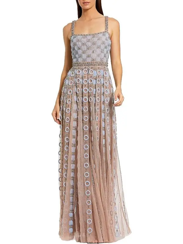 Mac Duggal Embellished Mesh A-line Evening Gown - Powder Blue
